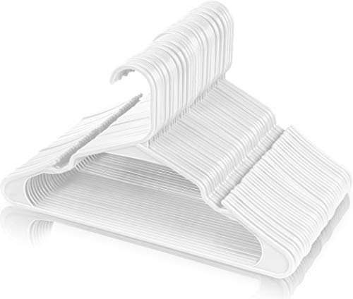 Utopia Home Plastic Hangers 100 Pack - White Hangers 50 Pack with Shoulder Grooves & Grey Hangers 50 Pack with Hooks - Heavy Duty Slim & Sturdy Clothes Hangers