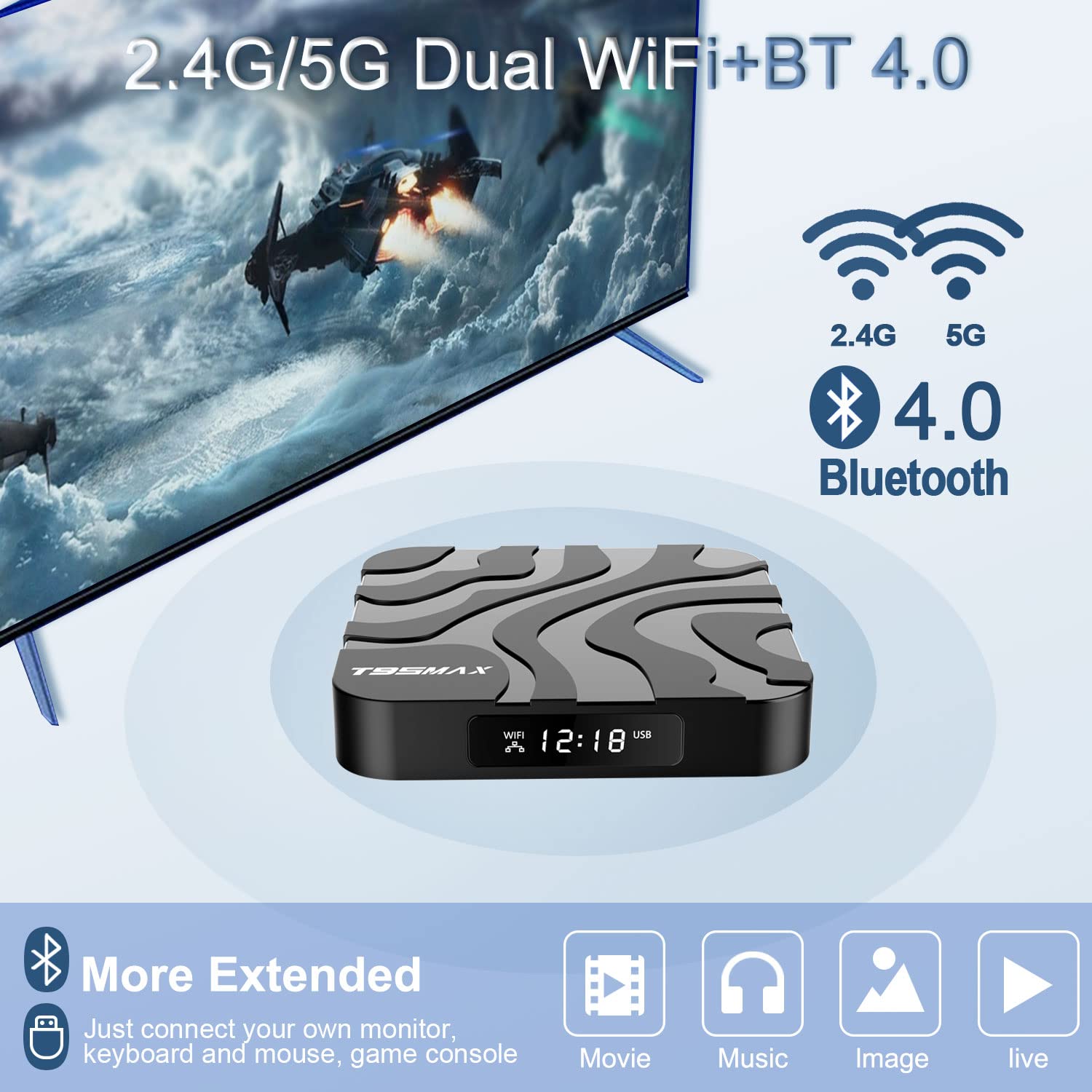 EASYTONE Android TV Box 12.0, 2024 Android TV Box 4GB RAM 64GB ROM H618 Quad-Core Chipest 6K TV Box Android Supports 2.4/5G Dual WiFi 3D HDR10+ Bluetooth 4.0 USB 2.0 Android Box TV
