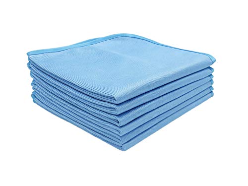 Silver Star Glass & Window Microfiber Cleaning Cloth – Reusable, Soft, Lint-Free, Streak-Free, Scratch-Free (Light Blue, 16" x 16", 6Pack)