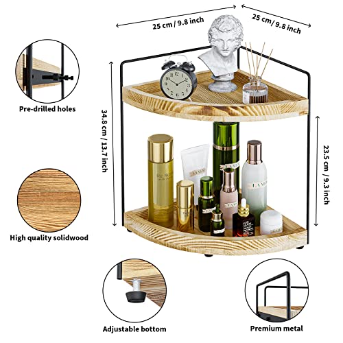 Sekepingo 2-Tier Coner Bathroom Countertop Organizer Cosmetic Vanity Dresser Tray Kitchen Snack Storage Shelf Wood Coffee Station Organization