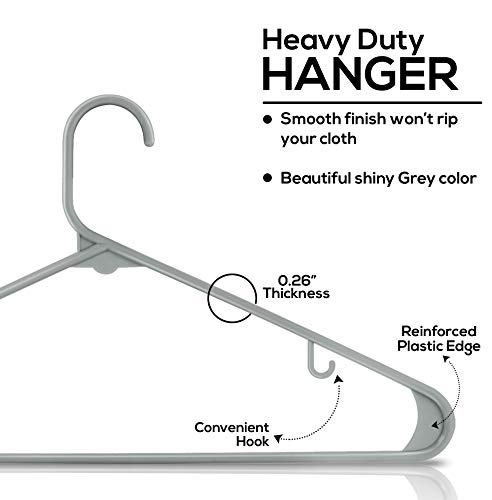 Utopia Home Plastic Hangers 100 Pack - White Hangers 50 Pack with Shoulder Grooves & Grey Hangers 50 Pack with Hooks - Heavy Duty Slim & Sturdy Clothes Hangers