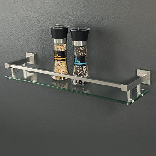 Alise GC2000-LS SUS 304 Stainless Steel Bathroom Glass Shelf Wall Mount 20 Inch,Brushed Nickel