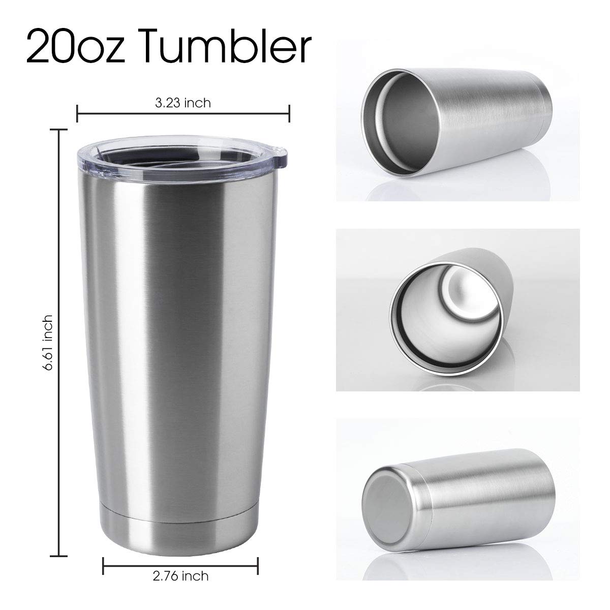 HASLE OUTFITTERS 20oz Stainless Steel Tumblers Bulk, Insulated Travel Cup with Lid, Double Wall Vacuum Coffee Mug for Cold & Hot Drinks 4 Pack, Silver
