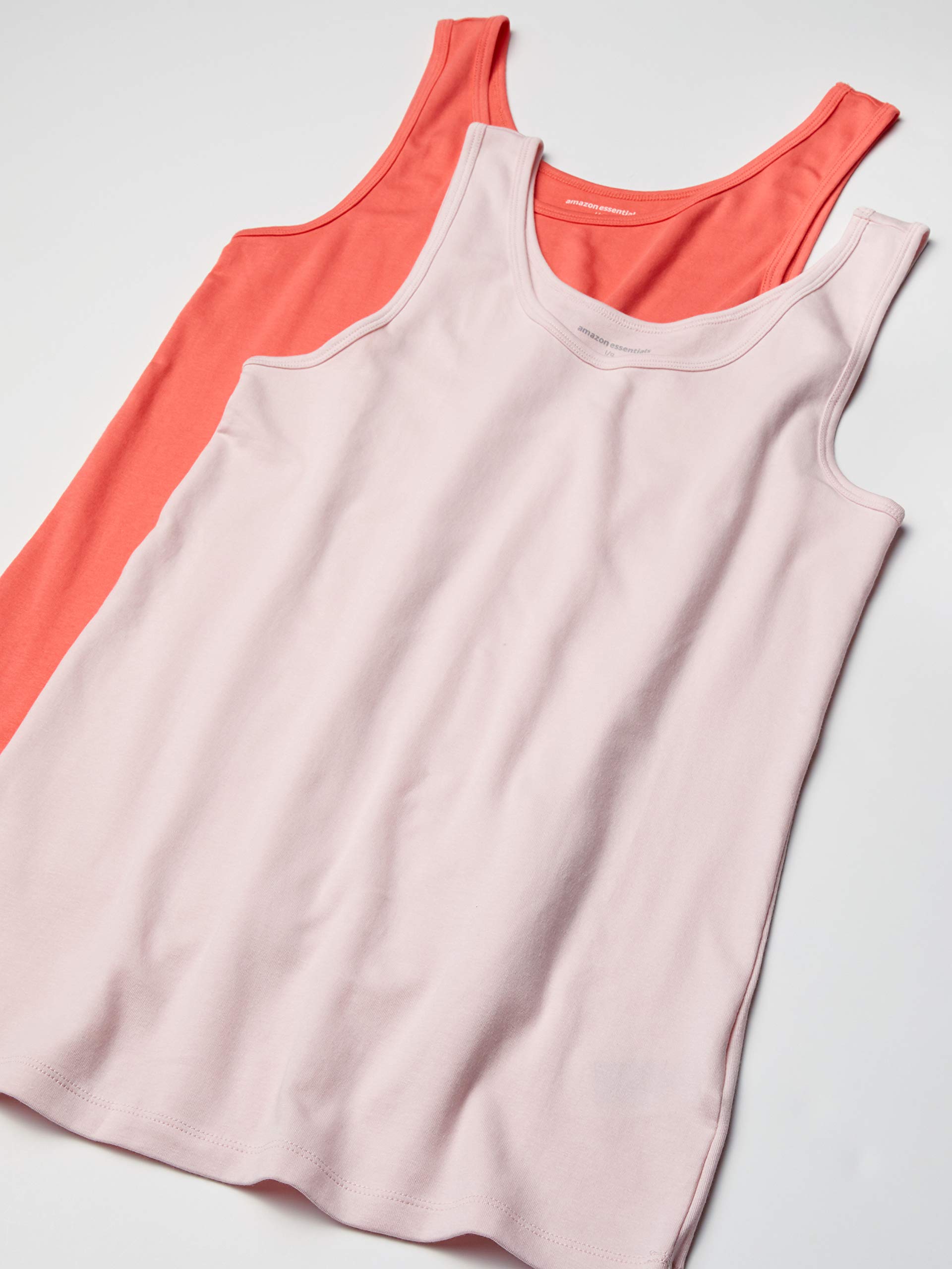 Amazon Essentials Women's Slim-Fit Tank, Pack of 2, Coral Pink/Pink, Medium