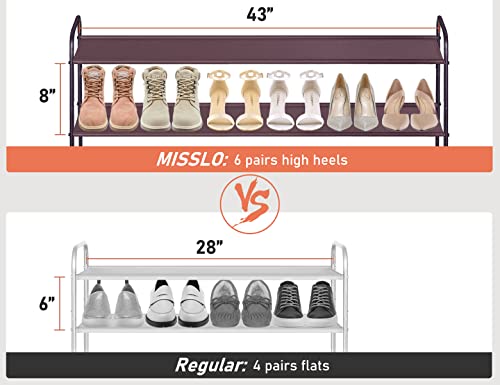 MISSLO Long 3 Tier Shoe Rack for Closet adn 4 Tier Long Shoe Organizer for Closet Shoe Organizer Storage Stackable Wide Shoe Shelf Holds Men Sneakers, Women Heels, Boots