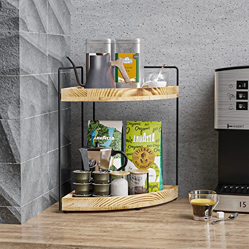 Sekepingo 2-Tier Coner Bathroom Countertop Organizer Cosmetic Vanity Dresser Tray Kitchen Snack Storage Shelf Wood Coffee Station Organization