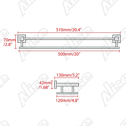 Alise GC2000-LS SUS 304 Stainless Steel Bathroom Glass Shelf Wall Mount 20 Inch,Brushed Nickel