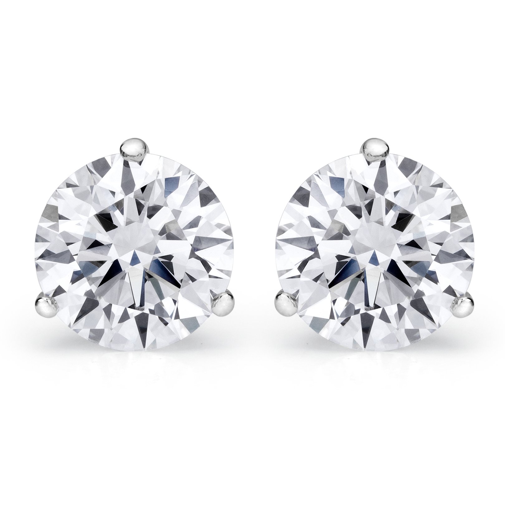 2.5 Carat Platinum GIA Certified Round Cut Diamond Earrings 3 Prong Push Back Premium Collection (G-H Color, SI1-SI2 Clarity) - Ideal Cut