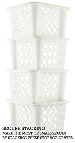 Organize Your Home Small Stackable White Storage Containers with Open Tops, 4 Pack, Great Organizing Bins for Kitchen Pantry, Closet, Bedroom, and Bathroom Storage, 10β x 8.9β x 6.1β