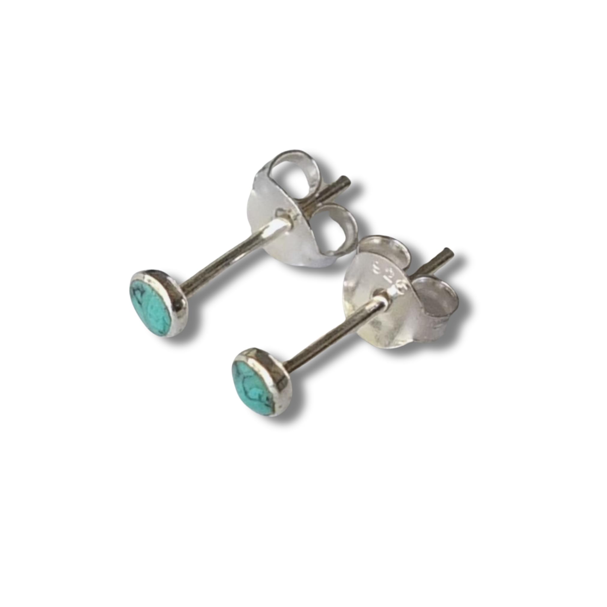 Handmade Turquoise Gemstone Round 3mm Stud Earrings, 925 Sterling Silver, Tiny Circle Studs for Women, Cartilage Earring, Tarnish & Water Resistant, By MiYa Jewelry Creations