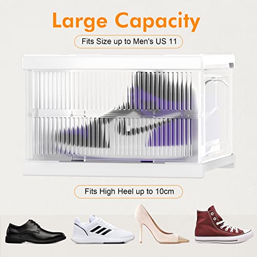 Relaxmm Shoe Boxes Clear Plastic Stackable, 3 Pack Installation-free Stackable Shoe Boxes Large Capacity Clear Plastic Foldable Shoe Organizer with Doors