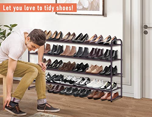 MISSLO Long 3 Tier Shoe Rack for Closet adn 4 Tier Long Shoe Organizer for Closet Shoe Organizer Storage Stackable Wide Shoe Shelf Holds Men Sneakers, Women Heels, Boots