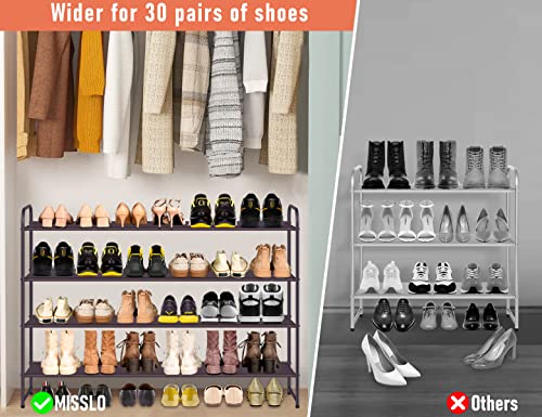 MISSLO Long 3 Tier Shoe Rack for Closet adn 4 Tier Long Shoe Organizer for Closet Shoe Organizer Storage Stackable Wide Shoe Shelf Holds Men Sneakers, Women Heels, Boots