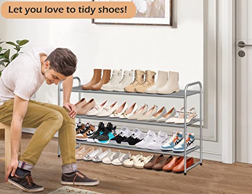 MISSLO Long 3 Tier Shoe Rack for Closet adn 4 Tier Long Shoe Organizer for Closet Shoe Organizer Storage Stackable Wide Shoe Shelf Holds Men Sneakers, Women Heels, Boots