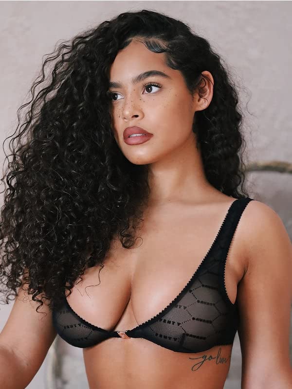 Savage X Fenty, Women's, Missy Flocked Logo Bralette, Black Caviar, X-Small