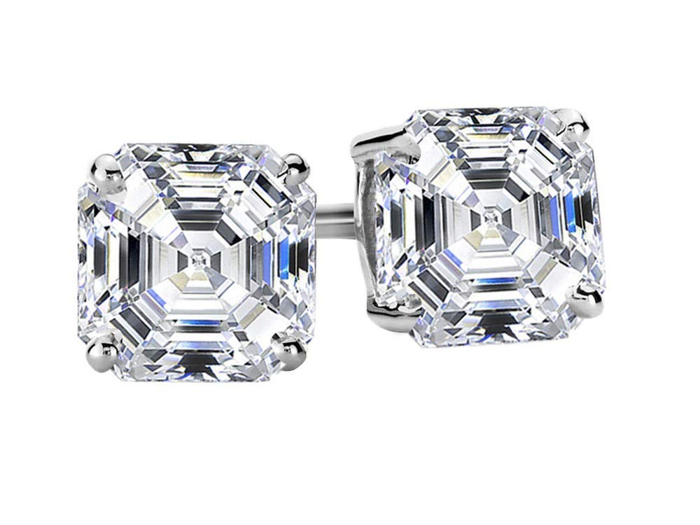 2 Carat Platinum GIA Certified Asscher Cut Diamond Earrings Push Back Premium Collection (G-H Color, SI1-SI2 Clarity)
