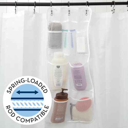 S&T INC. Shower Organizer with Quick Drying Mesh, Bathroom Caddy Organizer with 7 Pockets to Hold Toiletries, Shampoos, Soaps, and Loofahs, 14 Inch by 30 Inch, White, 1 Pack