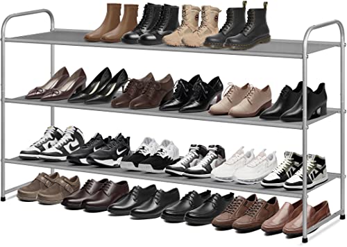 MISSLO Long 3 Tier Shoe Rack for Closet adn 4 Tier Long Shoe Organizer for Closet Shoe Organizer Storage Stackable Wide Shoe Shelf Holds Men Sneakers, Women Heels, Boots