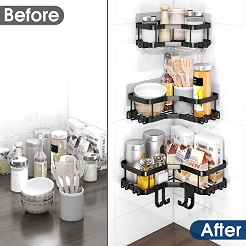 biukpci 4 Pack Corner Shower Caddy,Shower Organizer,Adhesive Stainless Steel Bathroom Shelf with Soap Dish Holder and 15 Hooks,No Drilling
