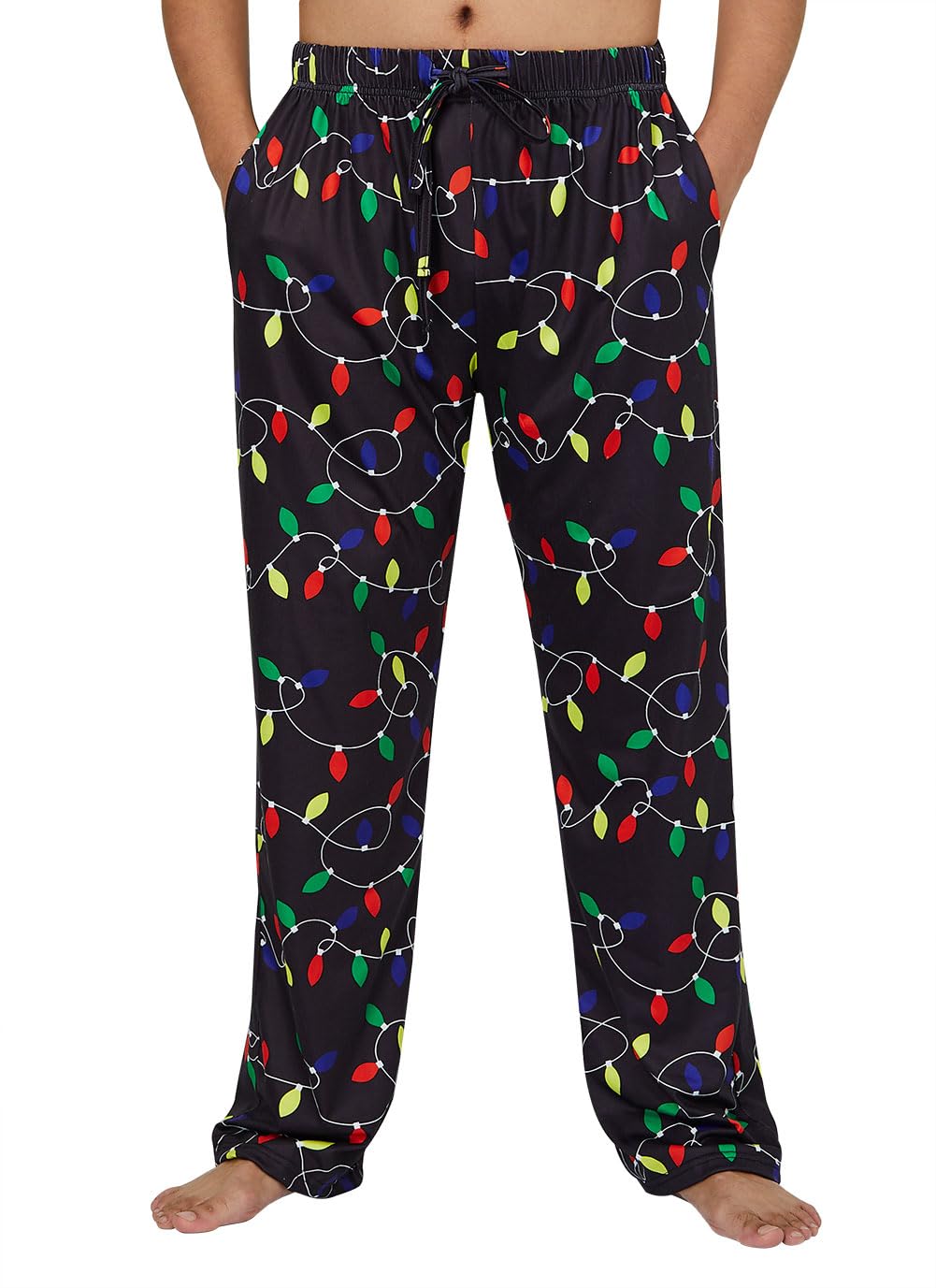 TUONROAD Father Husband Christmas Holiday Pajama Pants Baggy Festive Lounge Pants Colorful Decoration Lights Pyjamas Sofy Comfy Warm Sleepwear for Male