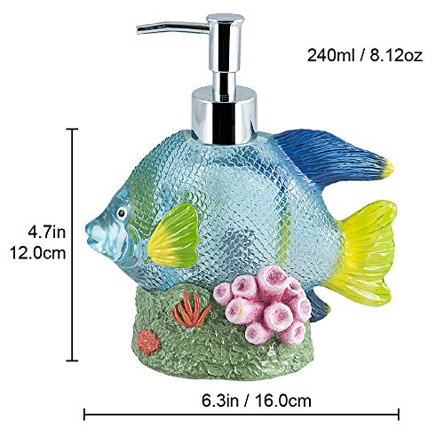 Allure Home Creation Under The Sea Fish 4-Piece Bathroom Accessory Set-Resin Lotion Dispenser, Toothbrush Holder, Soap Dish and Plastic Wastebasket