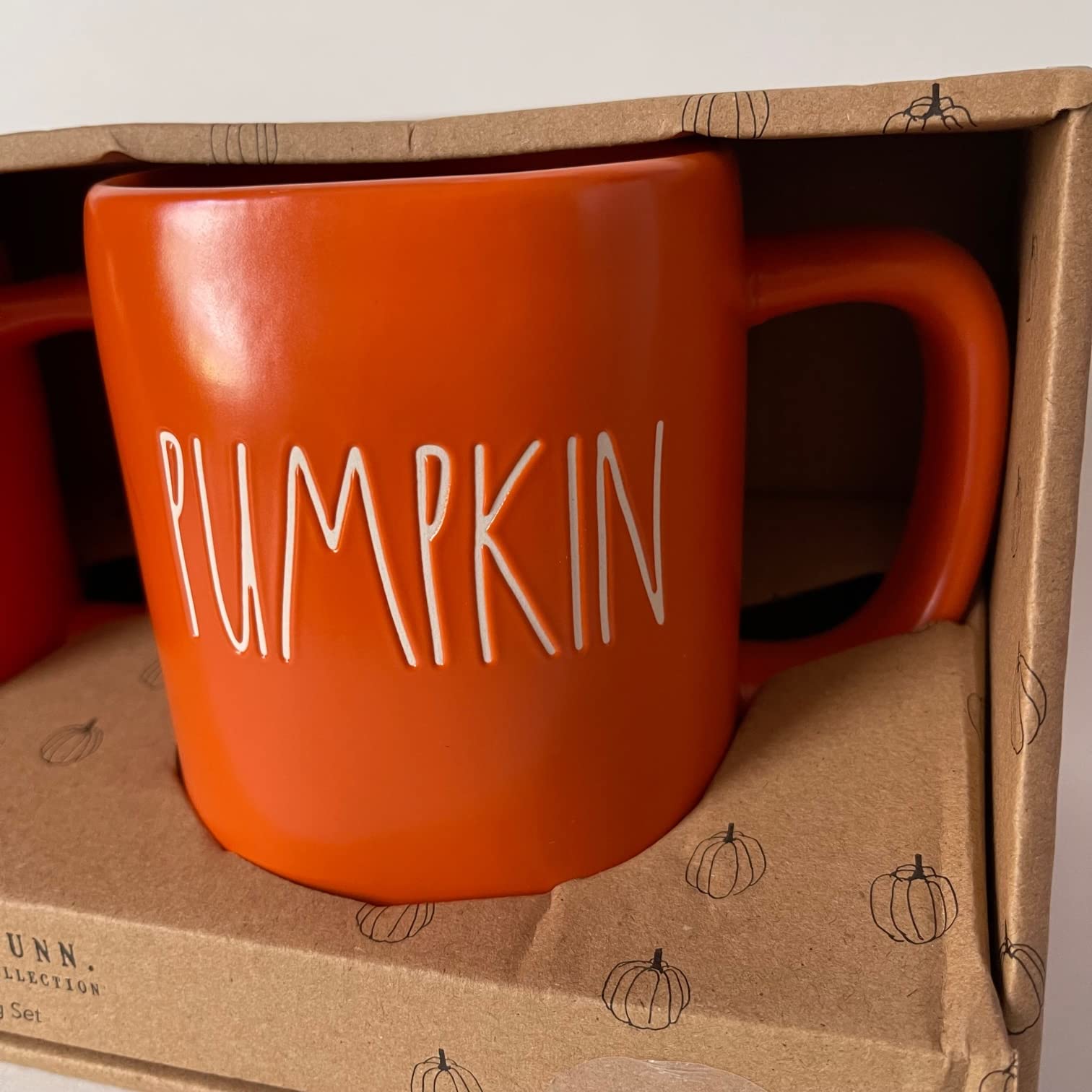 Rae Dunn By Magenta 2 Piece MORNIN' + PUMPKIN Ceramic LL Coffee Tea Mug Set 2019 Limited Edition