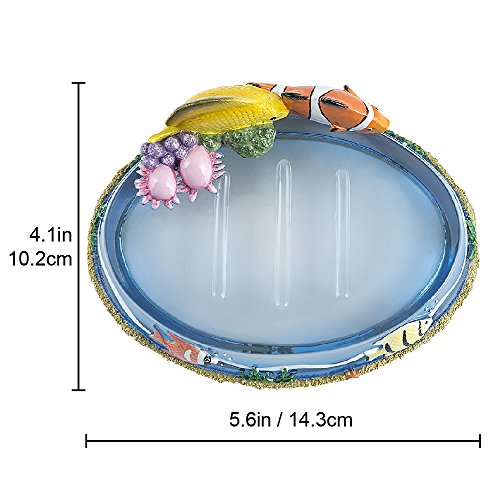 Allure Home Creation Under The Sea Fish 4-Piece Bathroom Accessory Set-Resin Lotion Dispenser, Toothbrush Holder, Soap Dish and Plastic Wastebasket