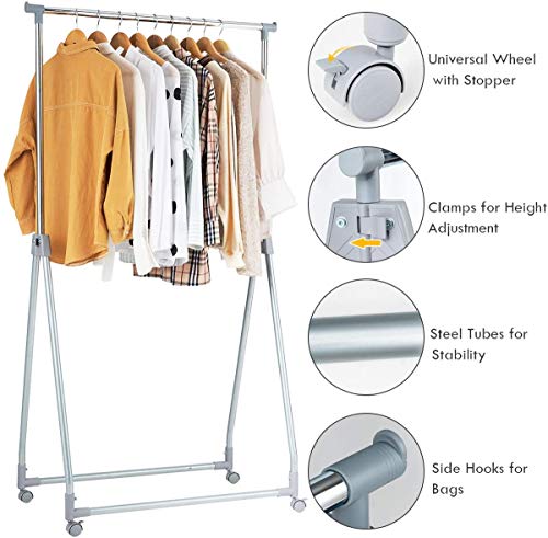 Nightcore Extendable Garment Rack Clothes Rail, Heavy Duty Foldable Clothes Laundry Drying Rack with Adjustable Hanging Rod Rolling Casters, Movable Clothes Hanger for Home Office Store Market