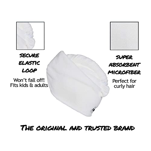 Turbie Twist Microfiber Hair Towel Wrap for Women and Men | 2 Pack | Bathroom Essential Accessories | Quick Dry Hair Turban for Drying Curly, Long & Thick Hair (White, White)
