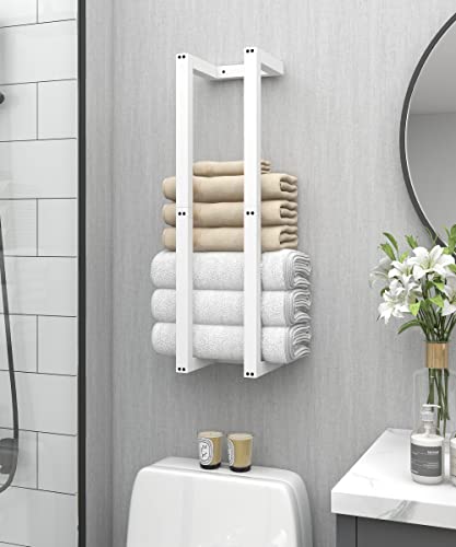 Sonefreiy Bathroom Wall Towel Racks for Rolled Towels, Solid Wooden White Towel Holder, Wall Towel Organizer Rustic Bathroom Towel Storage for Shower Towel, Bath Towels, Beach Towels, Towel Shelves