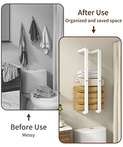 Sonefreiy Bathroom Wall Towel Racks for Rolled Towels, Solid Wooden White Towel Holder, Wall Towel Organizer Rustic Bathroom Towel Storage for Shower Towel, Bath Towels, Beach Towels, Towel Shelves