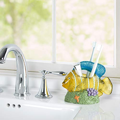 Allure Home Creation Under The Sea Fish 4-Piece Bathroom Accessory Set-Resin Lotion Dispenser, Toothbrush Holder, Soap Dish and Plastic Wastebasket