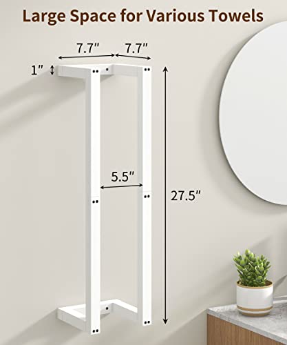 Sonefreiy Bathroom Wall Towel Racks for Rolled Towels, Solid Wooden White Towel Holder, Wall Towel Organizer Rustic Bathroom Towel Storage for Shower Towel, Bath Towels, Beach Towels, Towel Shelves