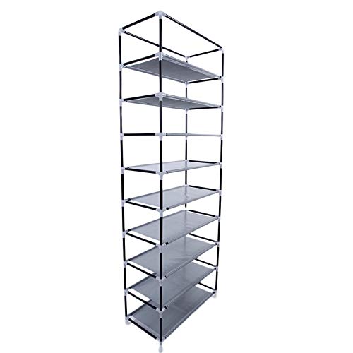 10 Tiers Shoe Rack,Non-Woven Fabric Shoe Tower Stand with 2 Side Pockets ,Sturdy Metal Shoe Rack,Large Shoe Shelf with Dustproof Cover,Easy Assembled Shoe Shelf Organizer Storage Cabinet for Home