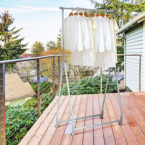 Nightcore Extendable Garment Rack Clothes Rail, Heavy Duty Foldable Clothes Laundry Drying Rack with Adjustable Hanging Rod Rolling Casters, Movable Clothes Hanger for Home Office Store Market
