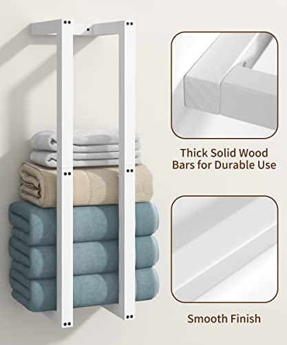 Sonefreiy Bathroom Wall Towel Racks for Rolled Towels, Solid Wooden White Towel Holder, Wall Towel Organizer Rustic Bathroom Towel Storage for Shower Towel, Bath Towels, Beach Towels, Towel Shelves