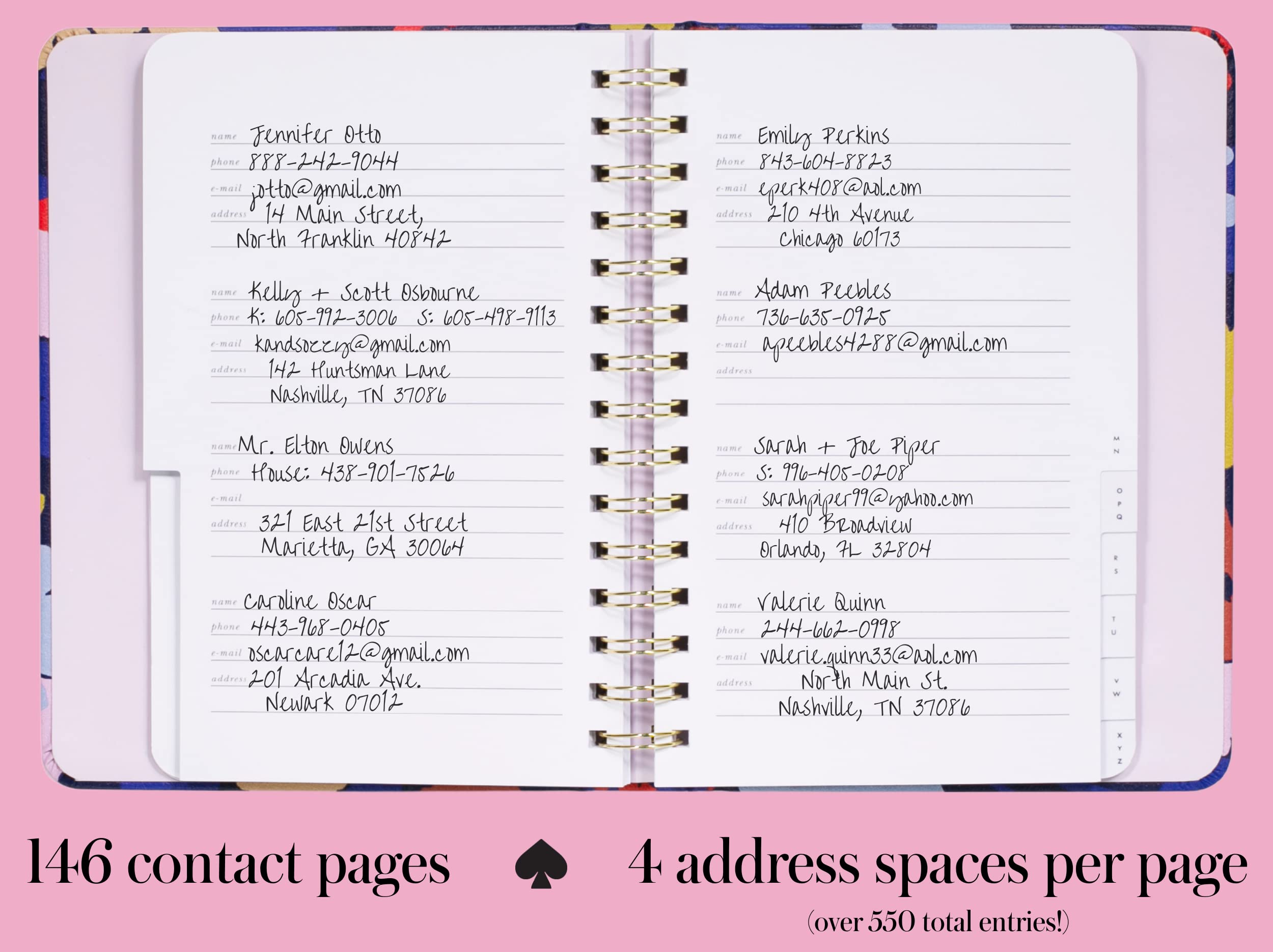 Kate Spade New York Address Book with A-Z Tabs, Navy Floral Leatherette Telephone Book Includes Birthday/Anniversary Calendar and 146 Contact Pages, Swing Flora