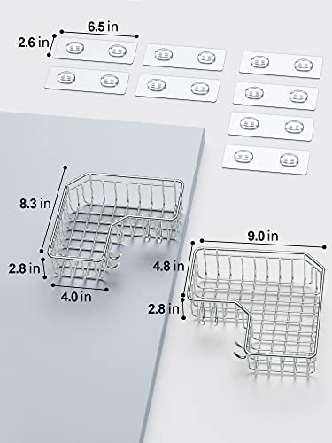 SMARTAKE Corner Shower Caddy Shower Shelf 2 Pack Adhesive Shower Rack with Hooks, SUS 304 Stainless Steel Shower Organizer for Bathroom Toilet Kitchen, Shower Storage for 90° Wall (Silver)