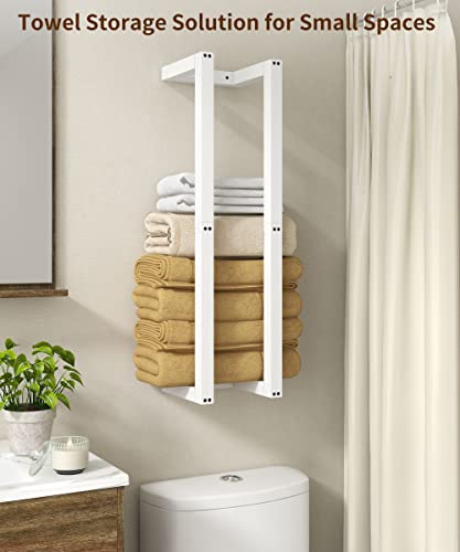 Sonefreiy Bathroom Wall Towel Racks for Rolled Towels, Solid Wooden White Towel Holder, Wall Towel Organizer Rustic Bathroom Towel Storage for Shower Towel, Bath Towels, Beach Towels, Towel Shelves