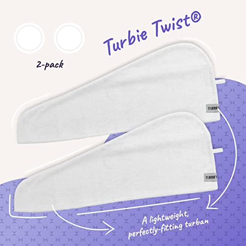 Turbie Twist Microfiber Hair Towel Wrap for Women and Men | 2 Pack | Bathroom Essential Accessories | Quick Dry Hair Turban for Drying Curly, Long & Thick Hair (White, White)