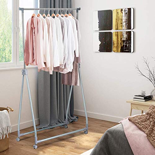 Nightcore Extendable Garment Rack Clothes Rail, Heavy Duty Foldable Clothes Laundry Drying Rack with Adjustable Hanging Rod Rolling Casters, Movable Clothes Hanger for Home Office Store Market