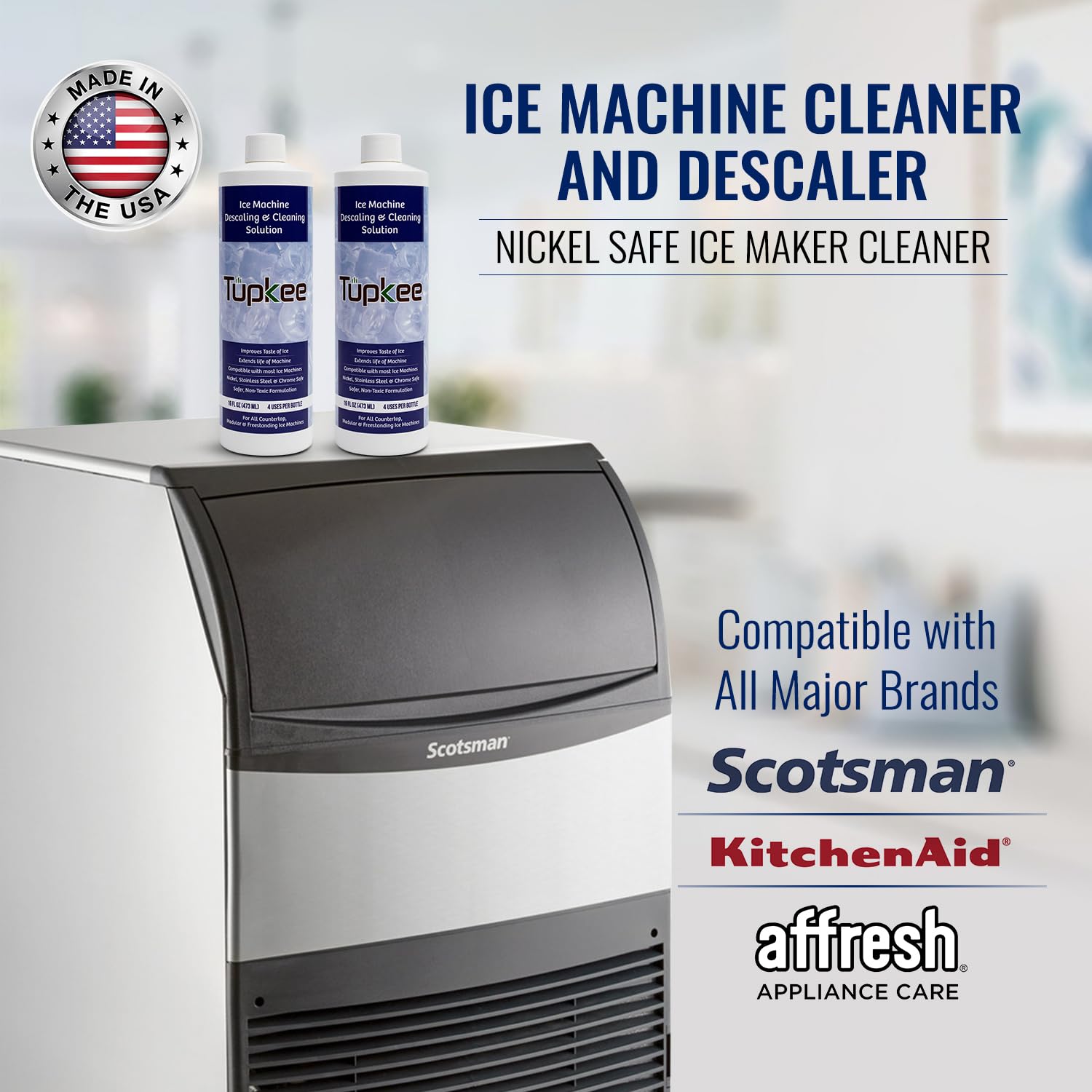 Tupkee Ice Machine Cleaner and Descaler - 16 fl oz, Nickel Safe Ice Maker Cleaner - Compatible with All Major Brands (Scotsman, KitchenAid, Affresh) - Made in USA