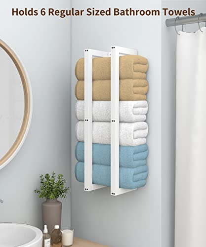 Sonefreiy Bathroom Wall Towel Racks for Rolled Towels, Solid Wooden White Towel Holder, Wall Towel Organizer Rustic Bathroom Towel Storage for Shower Towel, Bath Towels, Beach Towels, Towel Shelves