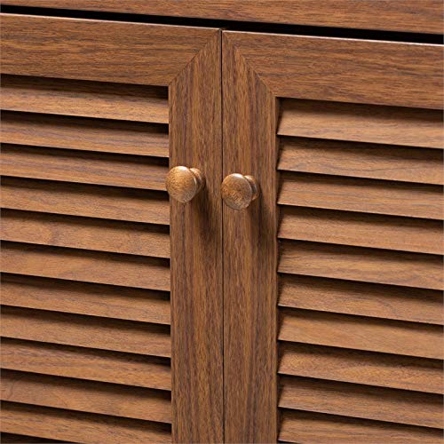 Baxton Studio Coolidge Modern and Contemporary Walnut Finished 11-Shelf Wood Shoe Storage Cabinet with Drawer