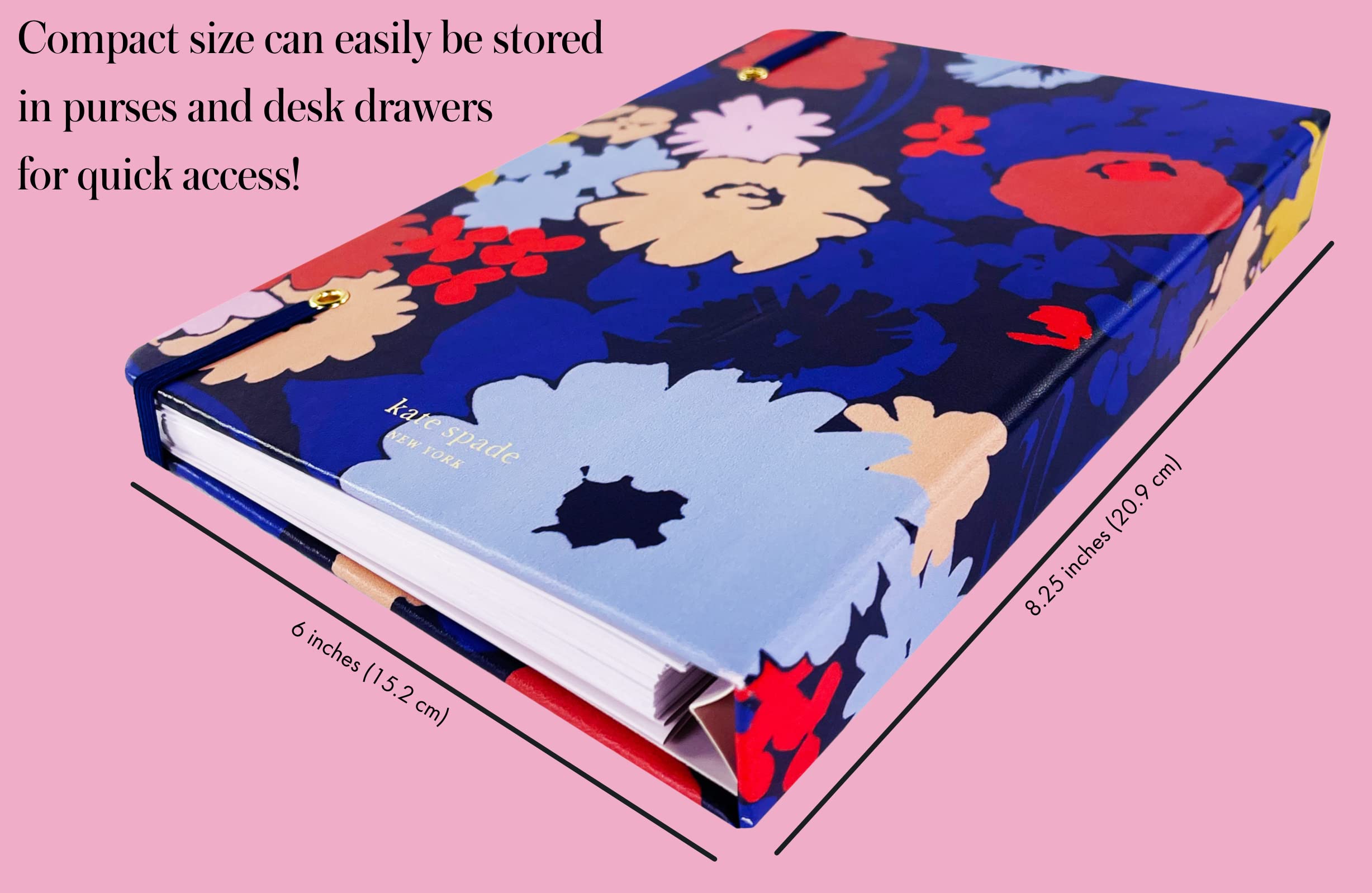 Kate Spade New York Address Book with A-Z Tabs, Navy Floral Leatherette Telephone Book Includes Birthday/Anniversary Calendar and 146 Contact Pages, Swing Flora