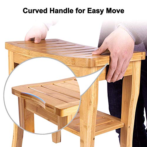 Bamboo Shower Bench Spa Bath Shower Stool with Shelf Shower Bath Seats Shower Bench for Inside Shower (Style1)