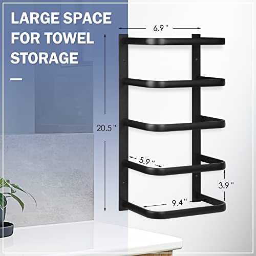 Towel Racks for Bathroom Wall Mounted, Bath Towel Holder, Bathroom Wall Towel Storage, Black Stainless Steel Wall Towel Racks for Rolled Bath Towels, Hand Towels, Washcloths in Bathroom/RV/Camper