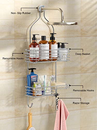 SMARTAKE Hanging Shower Head Caddy, Rustproof Bathroom Shower Shelf Organizer, SUS201 Stainless Steel Over The Shower Storage Rack, for Toilet, Bathroom and Shower Room, Silver