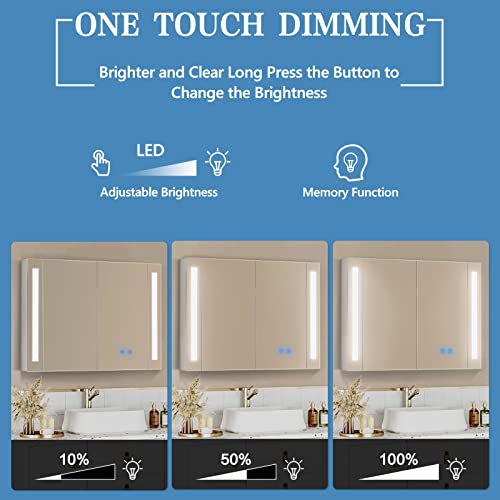 LALAHOO Medicine Cabinets for Bathroom with Mirror, 22" x 30" LED Bathroom Medicine Cabinet with Mirror, Double Doors Medicine Cabinet with Storage Shelves, Dimmable Light