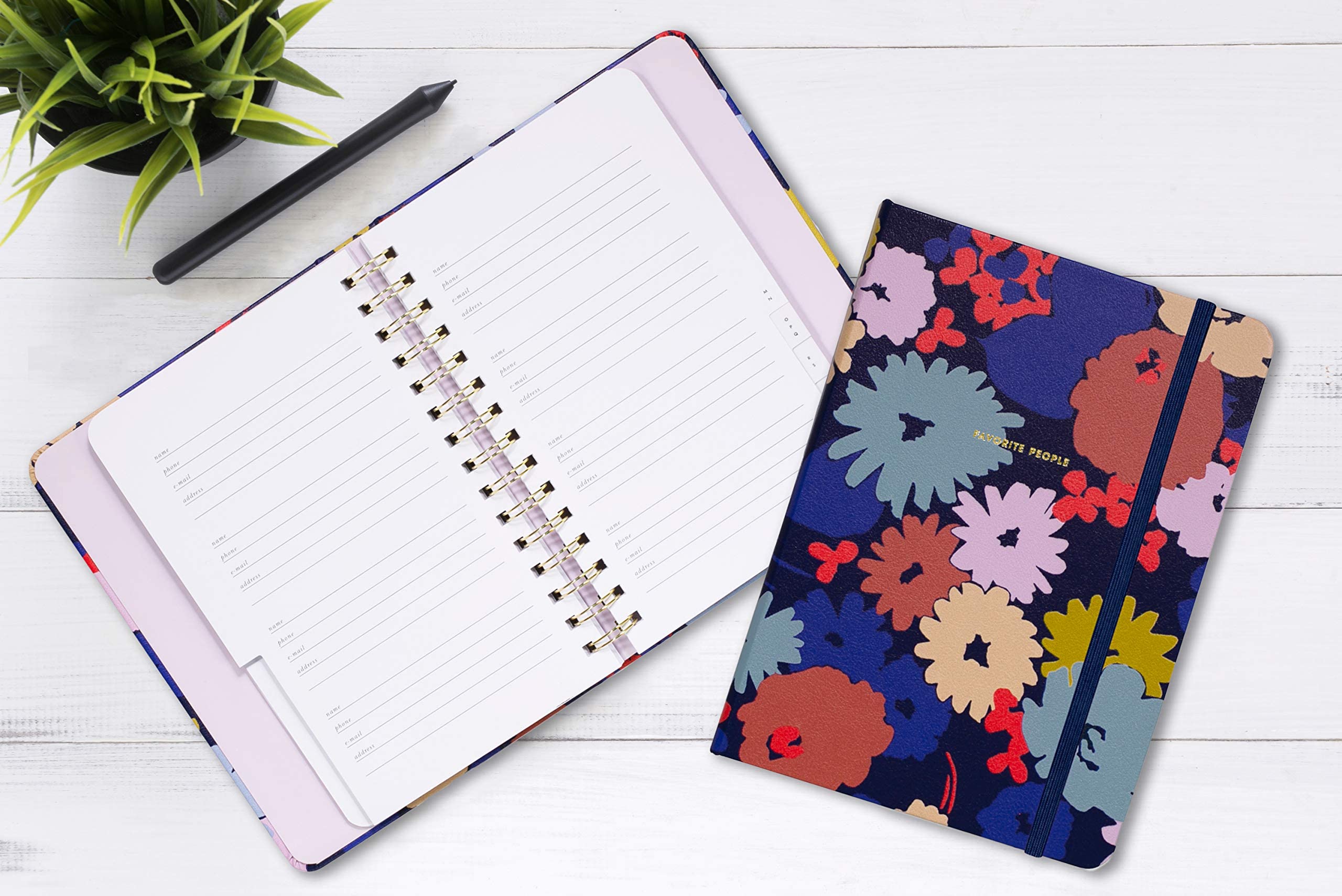 Kate Spade New York Address Book with A-Z Tabs, Navy Floral Leatherette Telephone Book Includes Birthday/Anniversary Calendar and 146 Contact Pages, Swing Flora